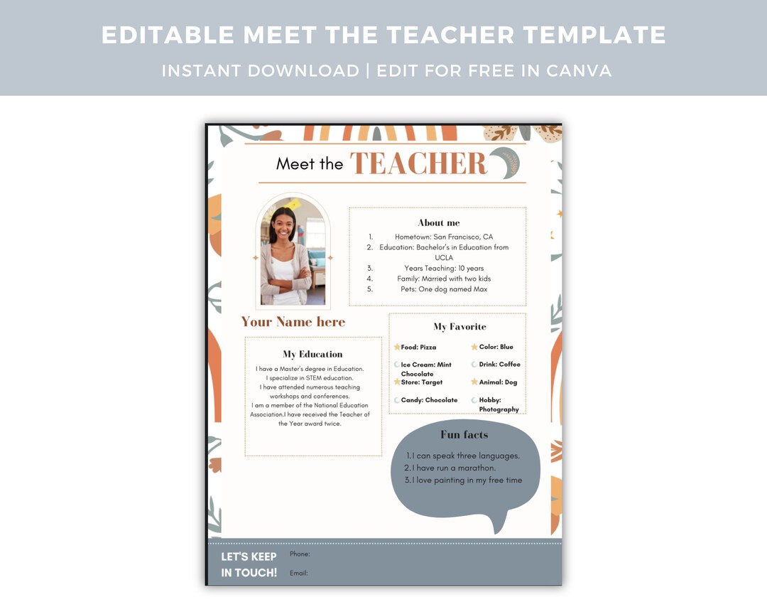 Meet the Teacher Editable Canva Template Boho Digital Download - Etsy