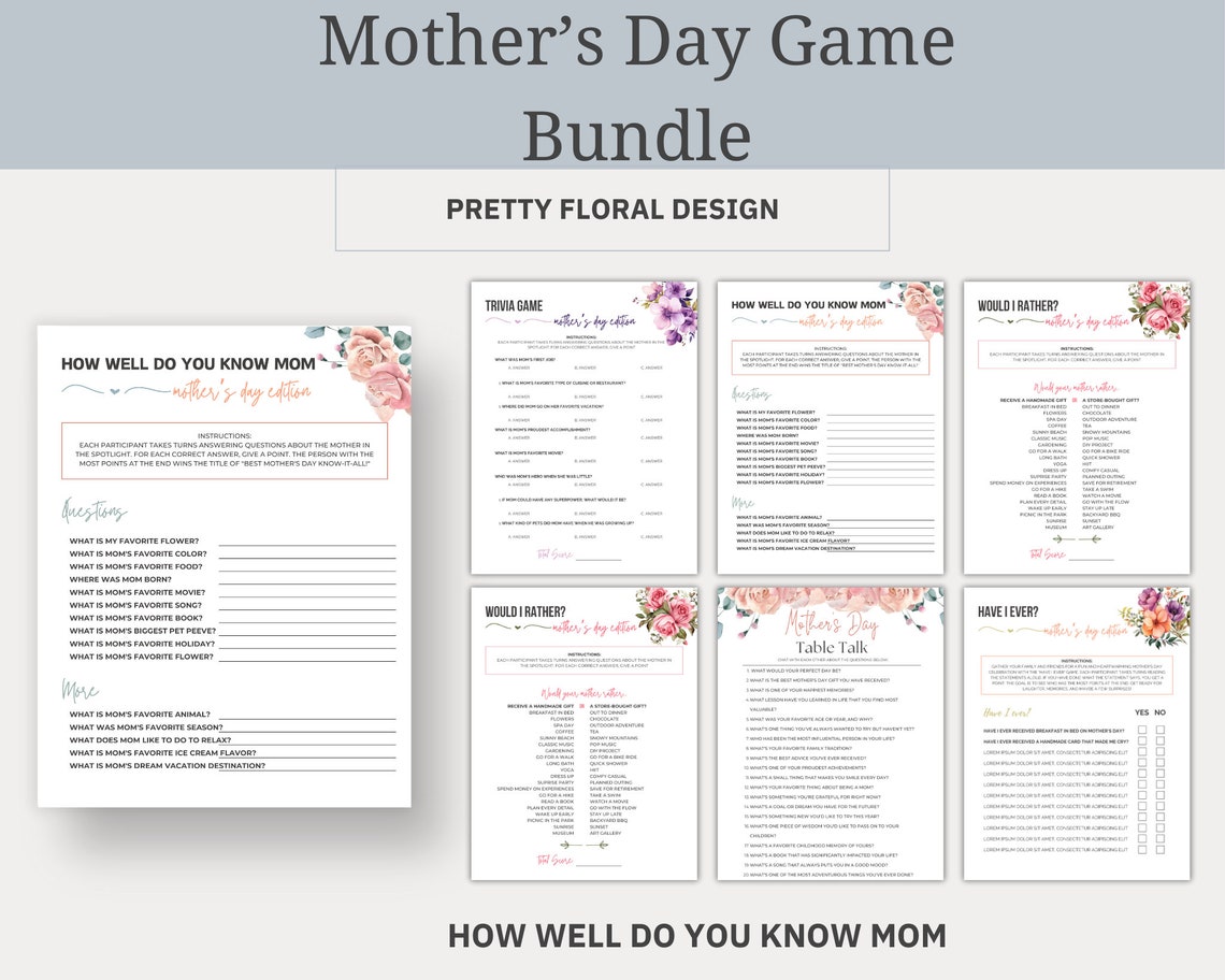 Mother's Day Game Bundle - Digital Download - Editable & Printable - Etsy