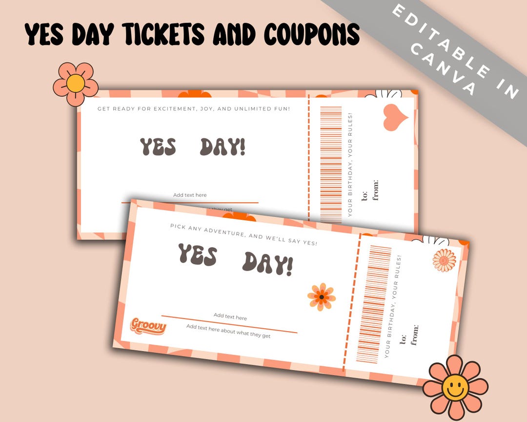 Yes Day Coupons | Printable Kids Activity Tickets | Fun Birthday Gift ...