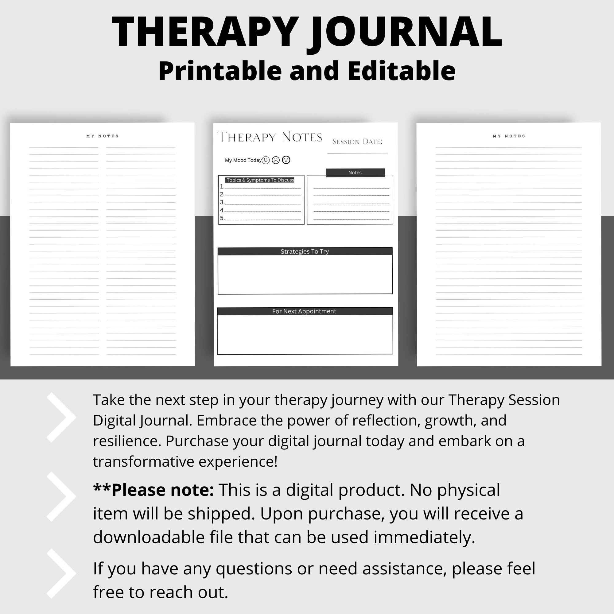 Therapy Session Notes Journal Printable - Etsy