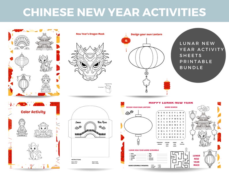 Lunar New Year Printable Activity Bundle for Kids - Etsy