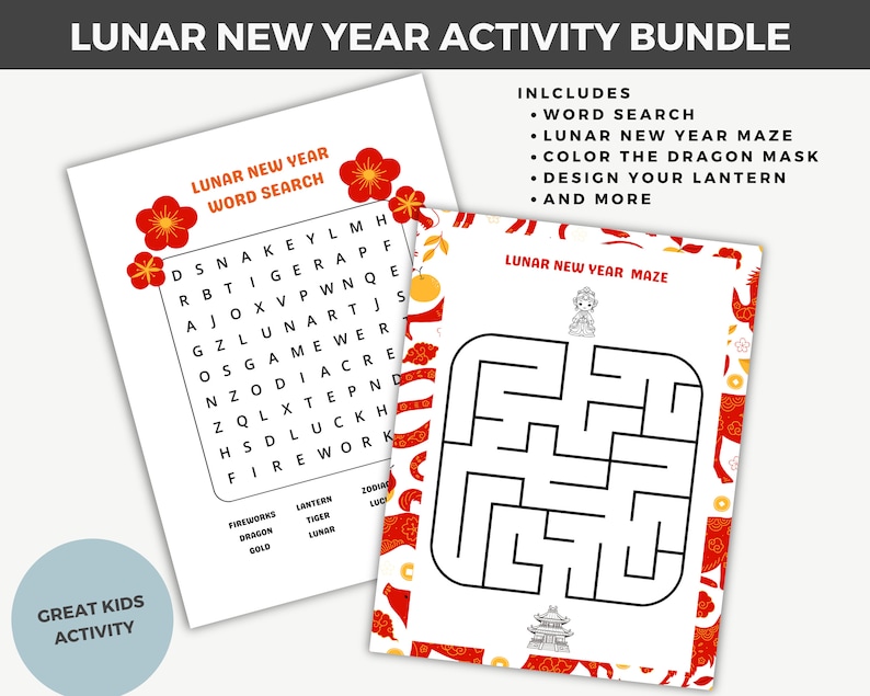 Lunar New Year Printable Activity Bundle for Kids - Etsy
