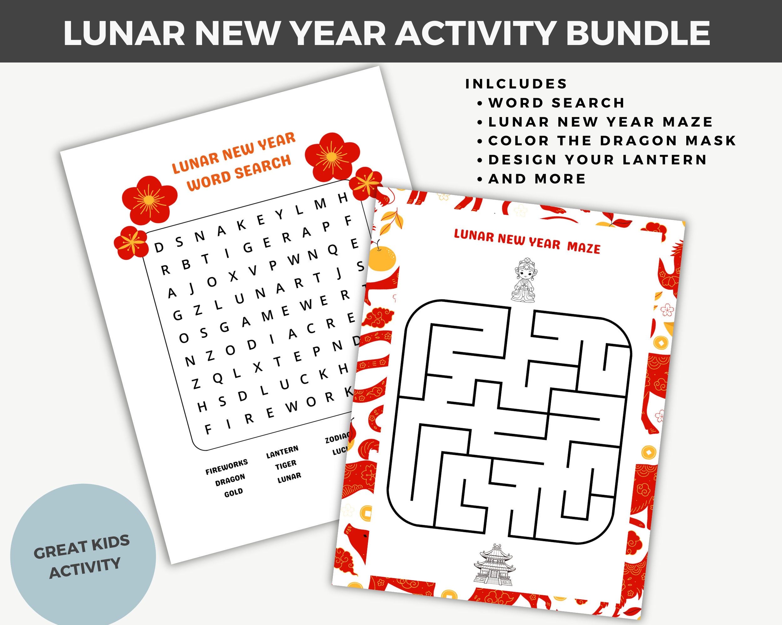 Lunar New Year Printable Activity Bundle for Kids - Etsy