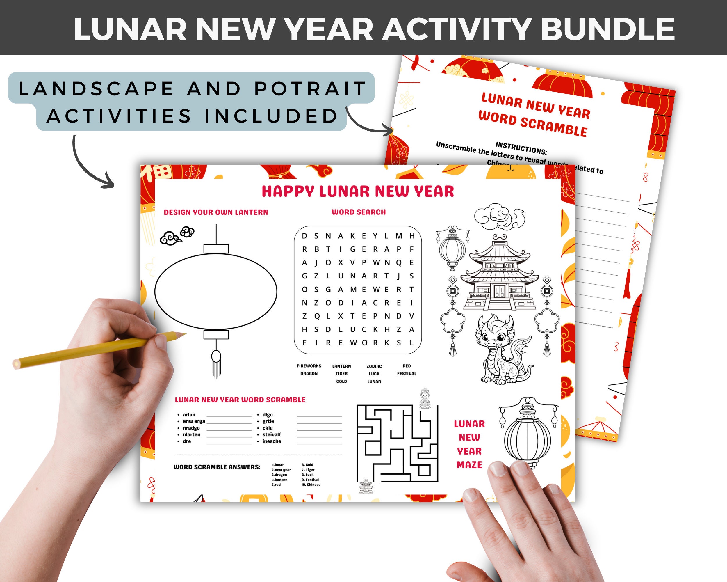 Lunar New Year Printable Activity Bundle for Kids - Etsy