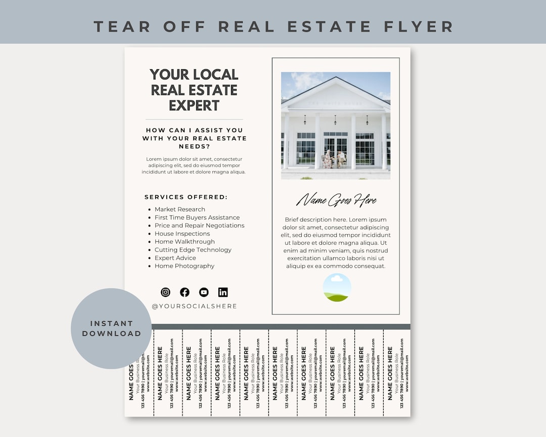 Real Estate Tear-off Flyer Editable Marketing Template - Etsy