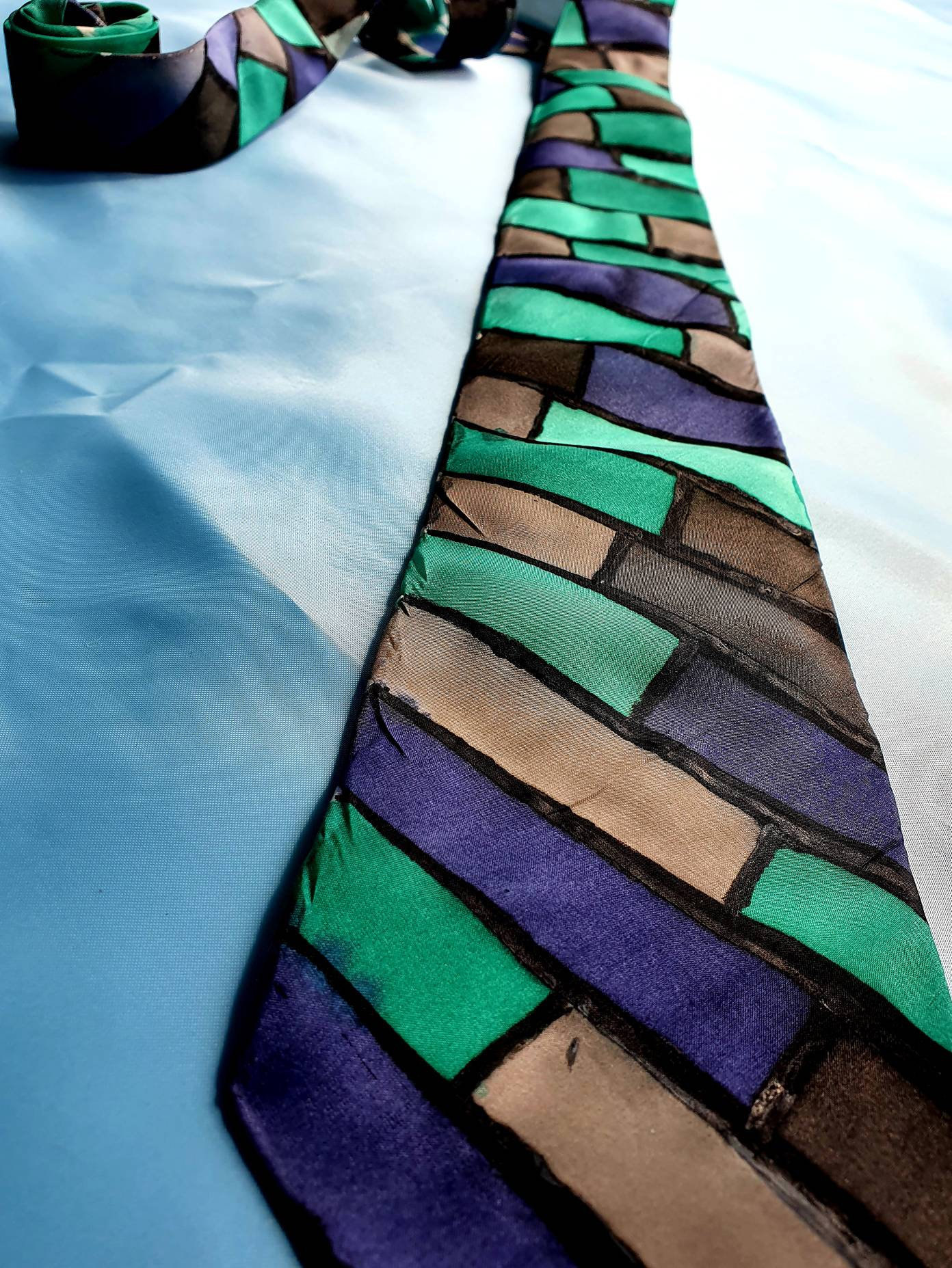 Corbata de seda pintada a mano con diseño geométrico en tonos | Etsy