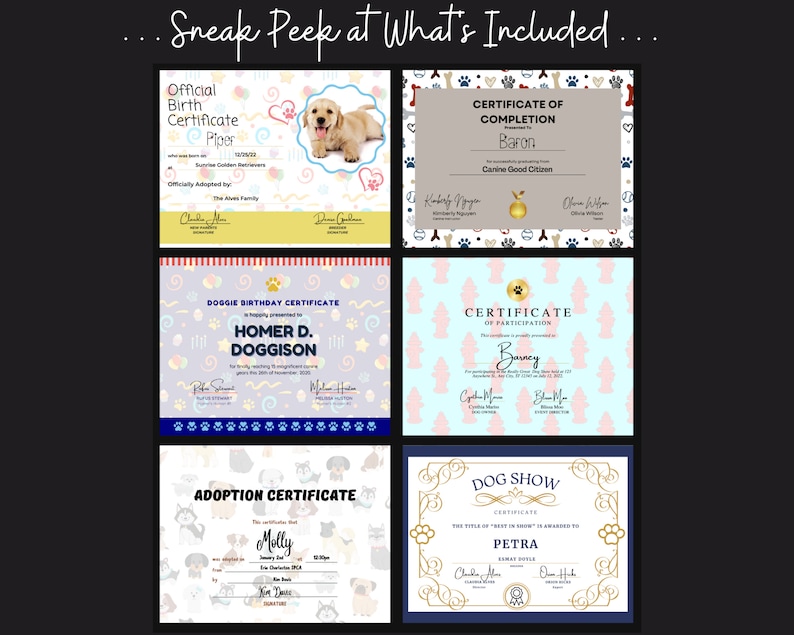 6 Customizable Printable Puppy Certificates - Dog Adoption, Dog ...