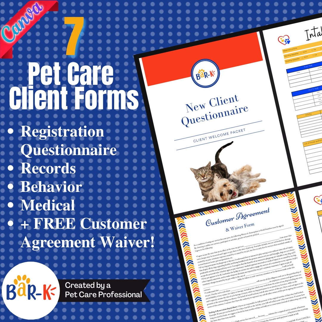 Pet Sitting Client Forms: Registration, Waiver & Agreement (digital ...