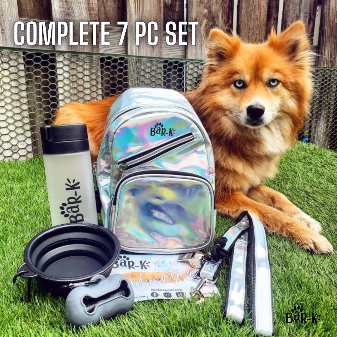 Holographic Dog Walking Bag Set: Reflective Leash, Travel Bowl, 7-piece ...