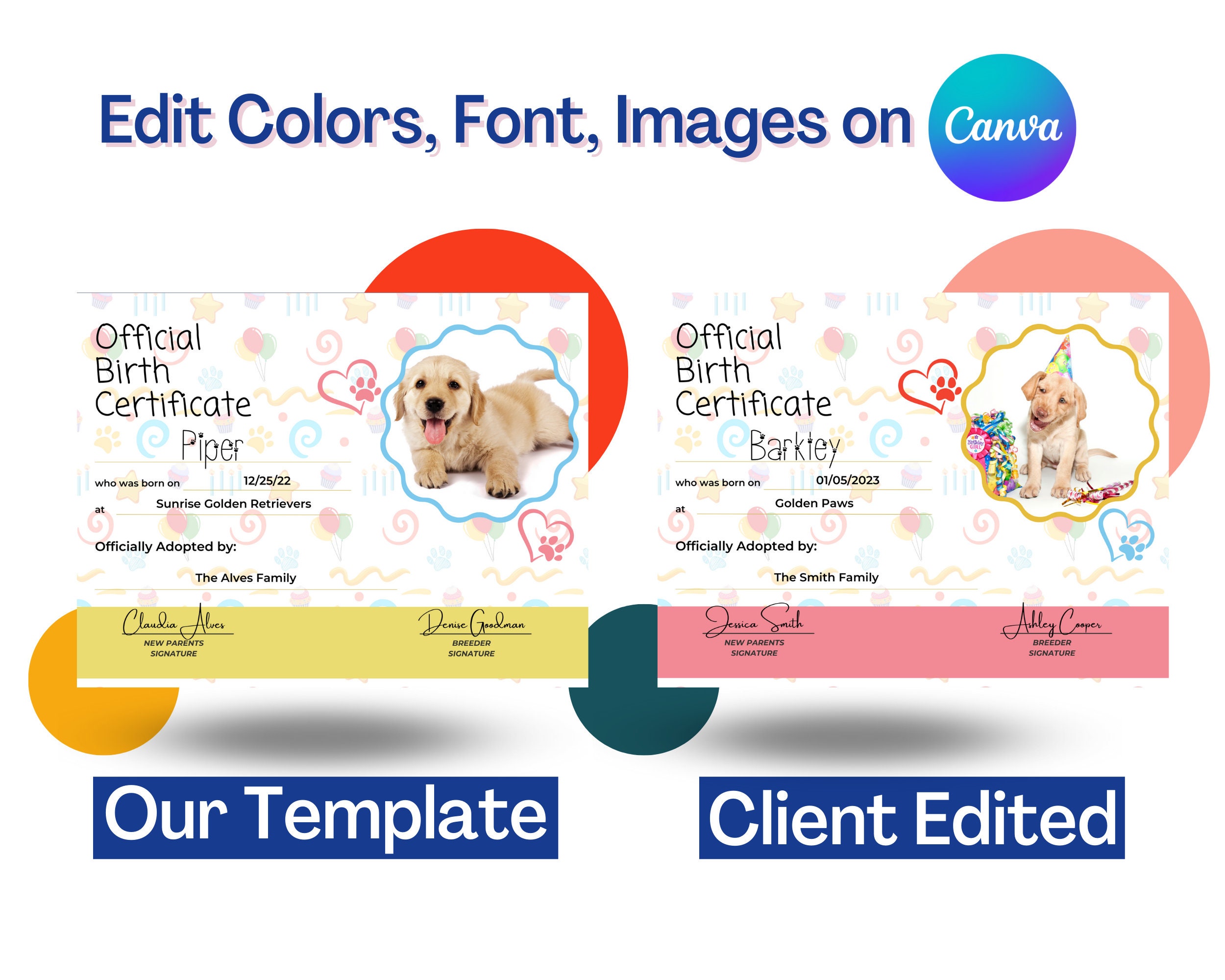 6 Customizable Printable Puppy Certificates - Dog Adoption, Dog ...
