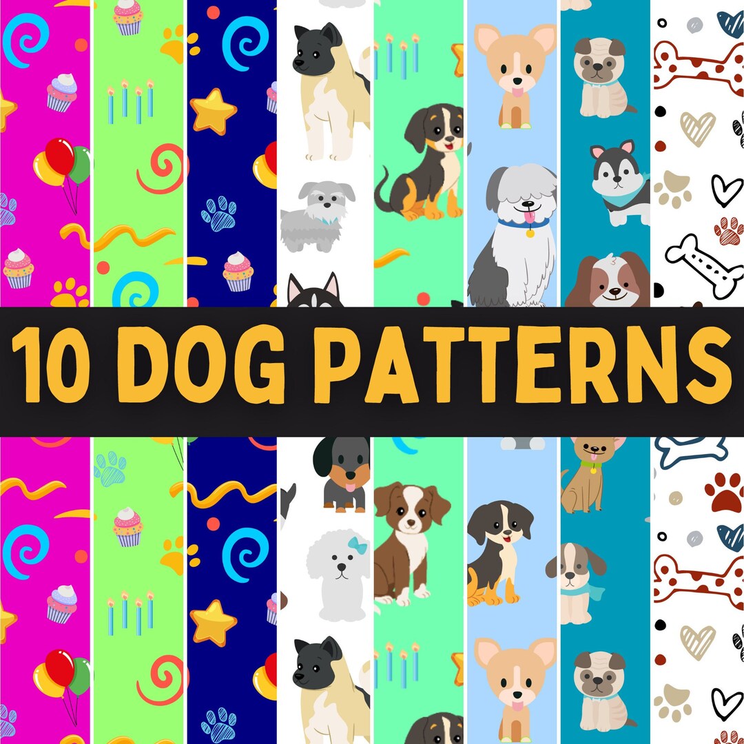10 Dog Digital Prints - Dog Pattern PNG - Puppy Dog Paper Pack - Dog ...