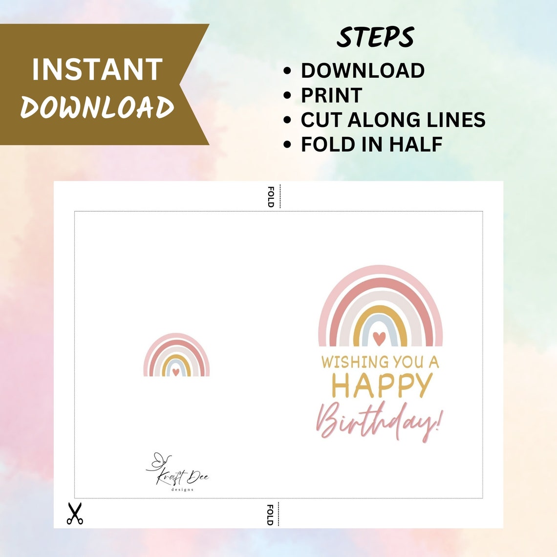 RAINBOW Happy Birthday Card/ Printable Birthday Card Girls/ Happy ...