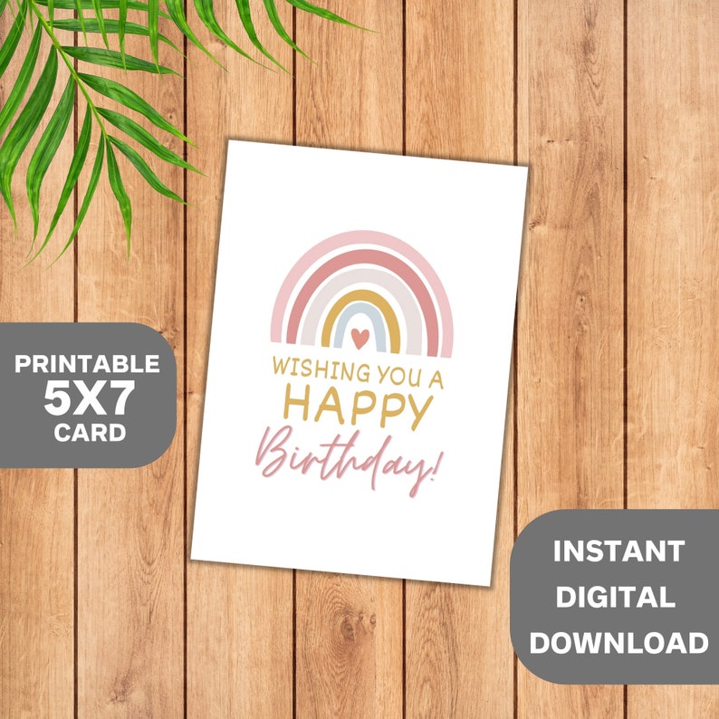 RAINBOW Happy Birthday Card/ Printable Birthday Card Girls/ Happy ...