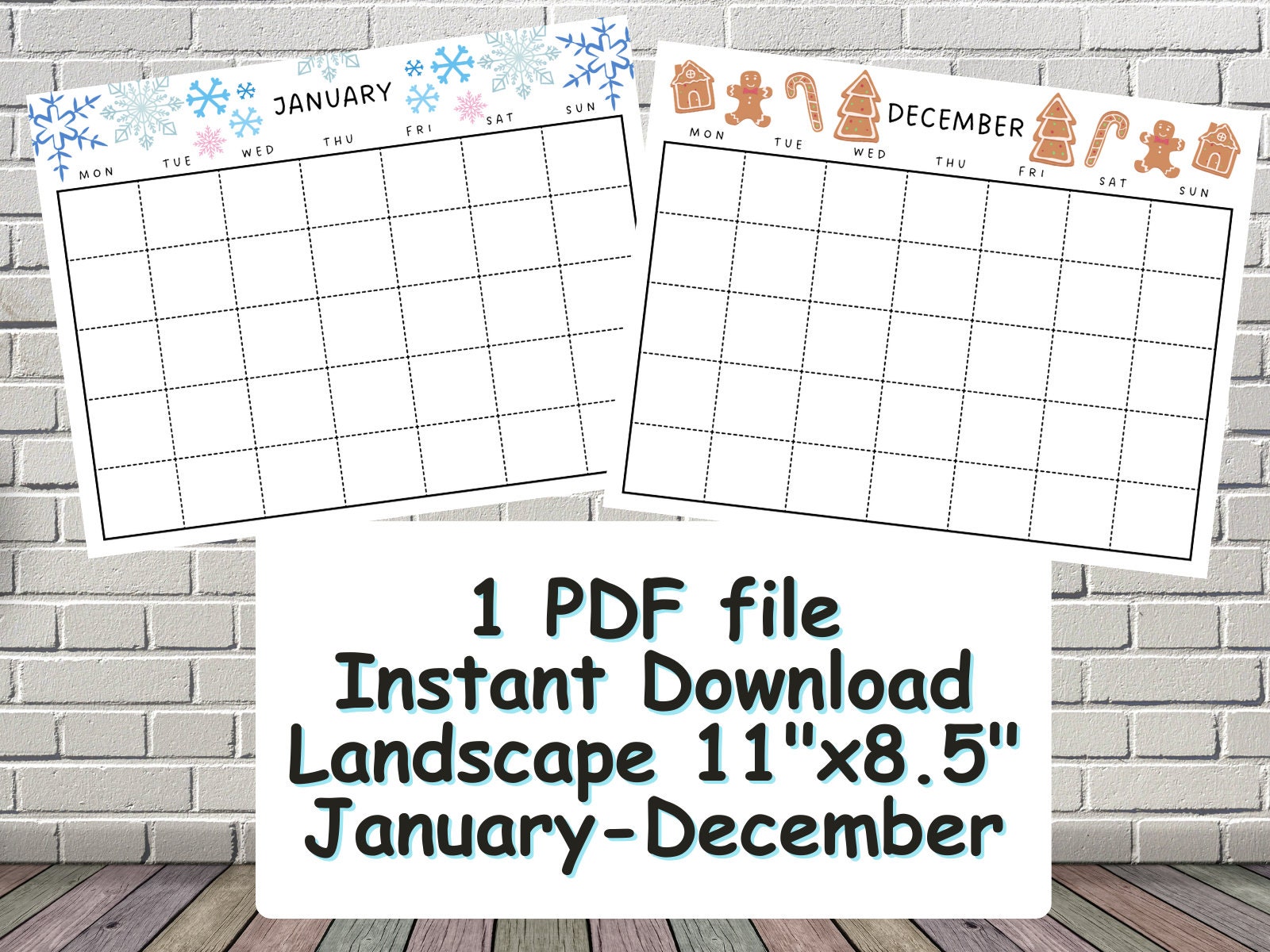 PRINTABLE BLANK Landscape Monthly Calendar | Kids Theme Calendar ...