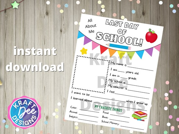 Last Day of School Questionnaire/ School Printable/ Student | Etsy