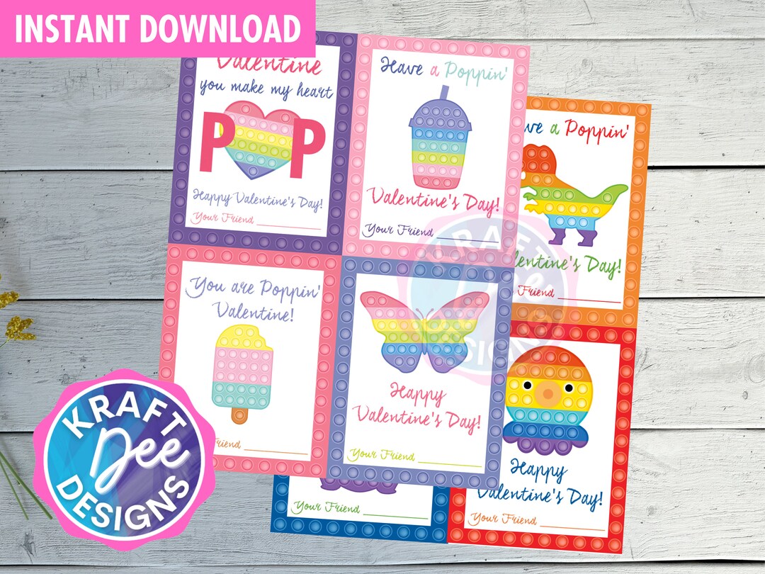 Pop It Fidgets Valentines Cards / DIY Kids Printable Valentines/ Cute ...