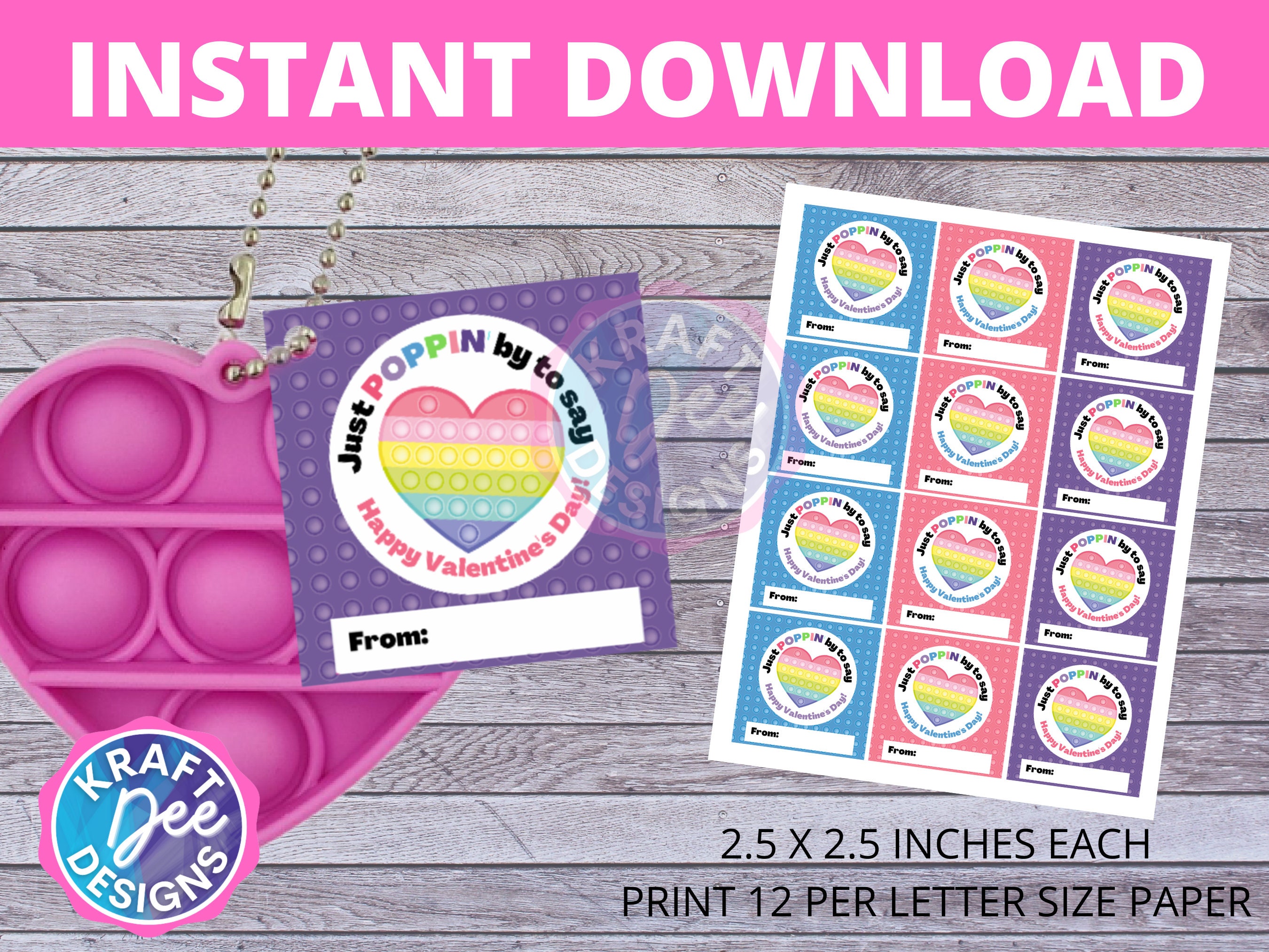 Pop It Printable Valentine's Gift Tag/ Valentine's Day Fidget Favors ...