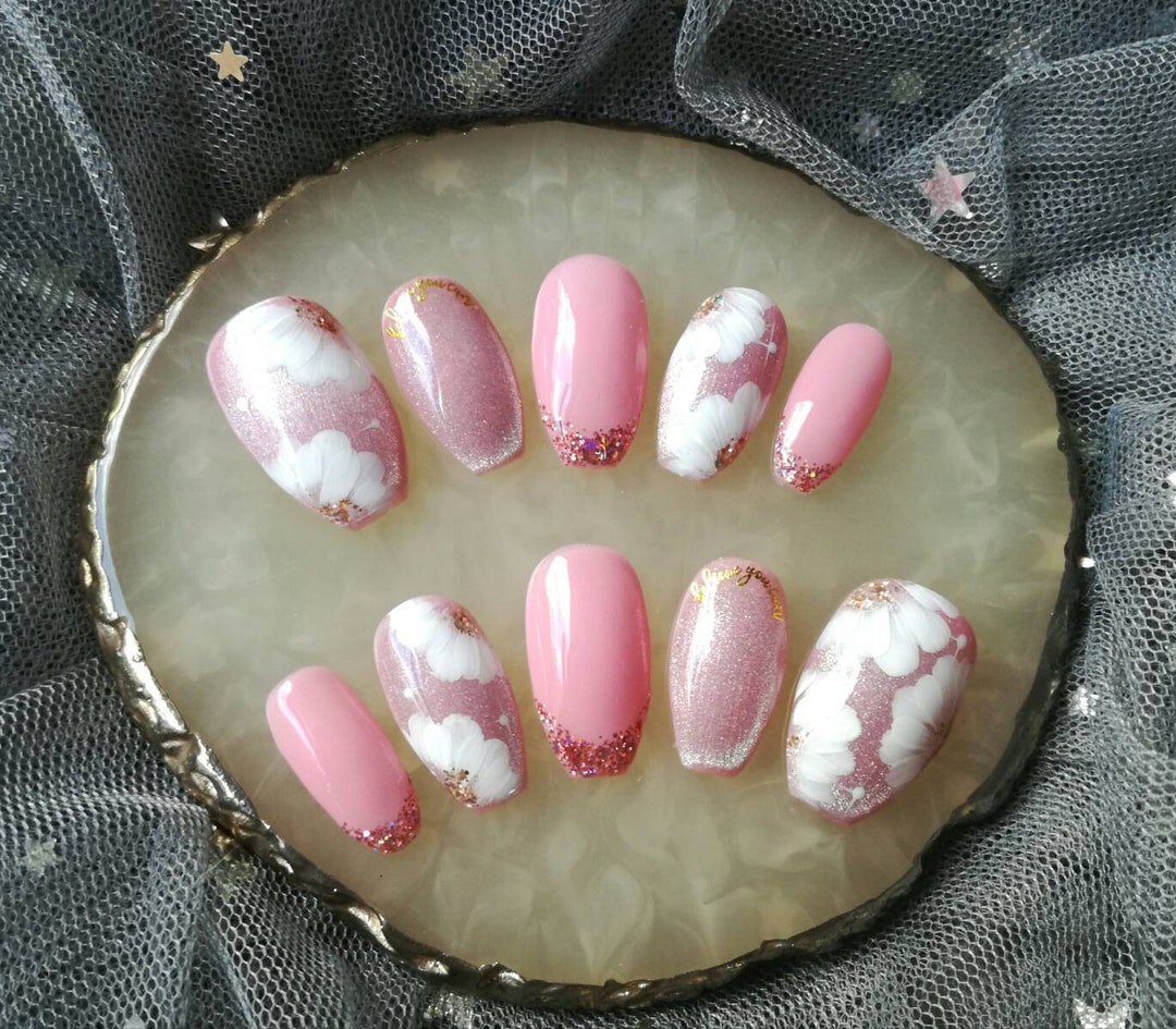Pink Moonstone Color Press on Nails Glue on Nails Fake Nails False ...