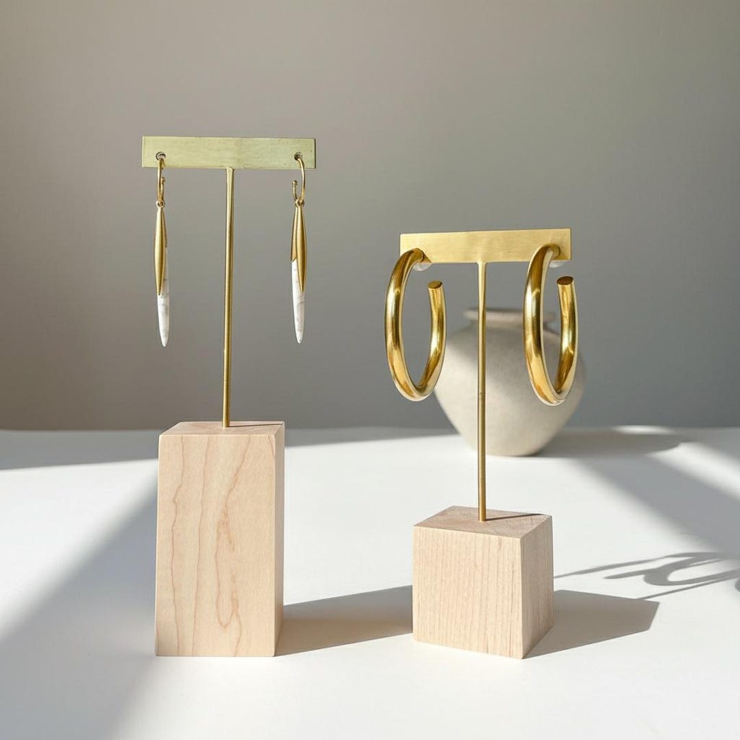 ISABELLA | Brass and Wood T-bar Earring Display, Earring Stand, Jewelry ...