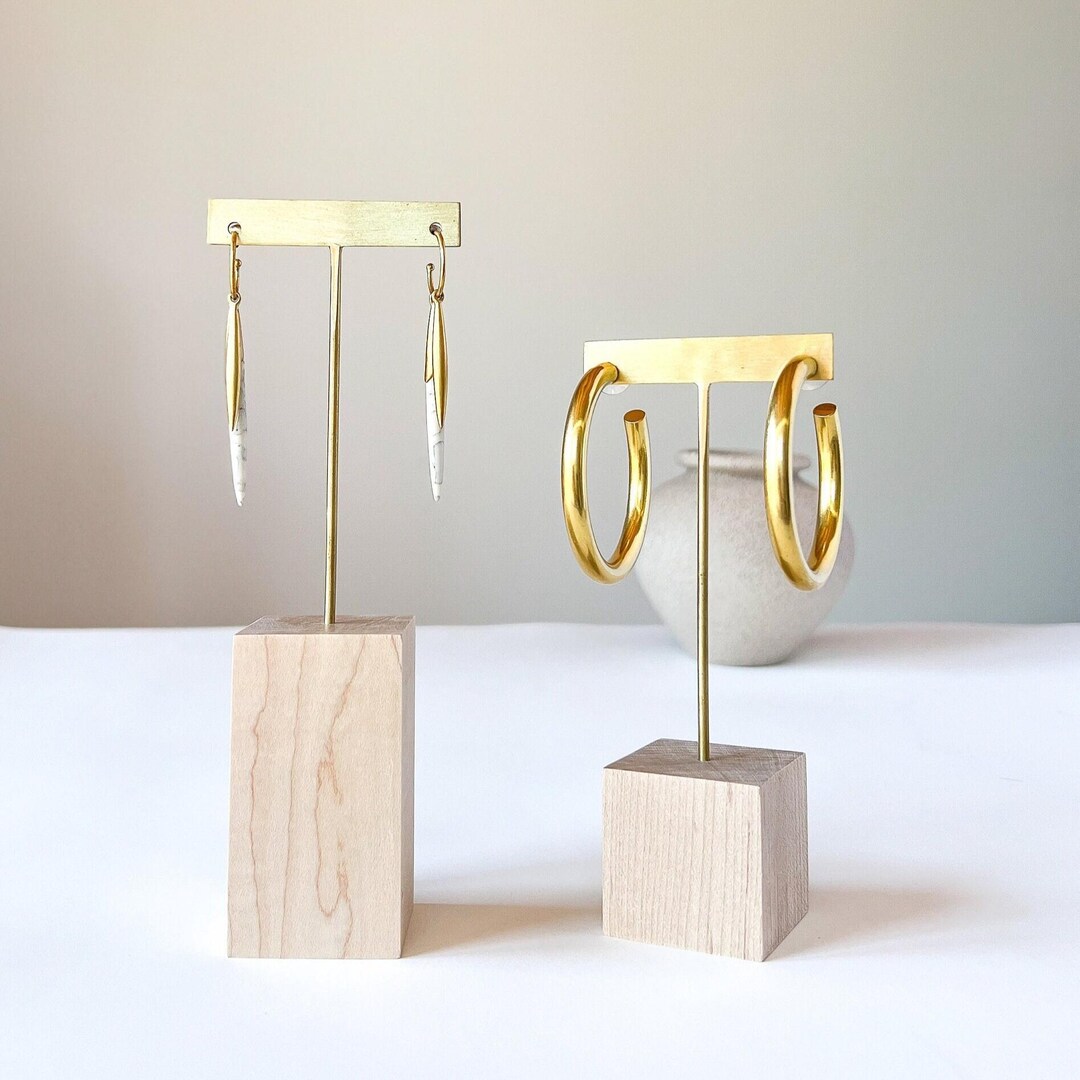 ISABELLA | Brass and Wood T-bar Earring Display, Earring Stand, Jewelry ...