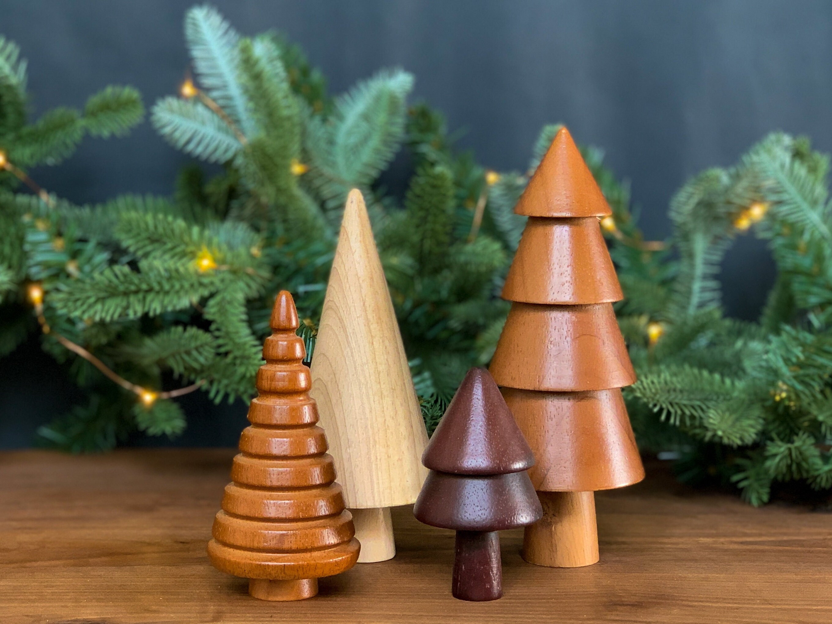 SECONDS SALE Whimsical Wooden Trees Set of 4 Wood Christmas - Etsy