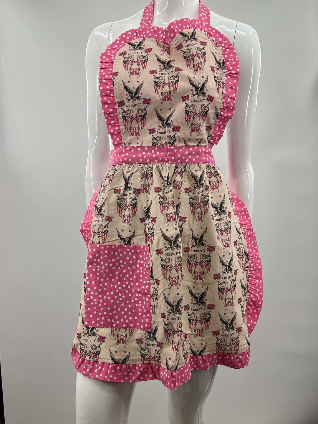 Liberty Pink Ruffle Retro Adult Apron, Novelty Apron, Vintage Apron ...