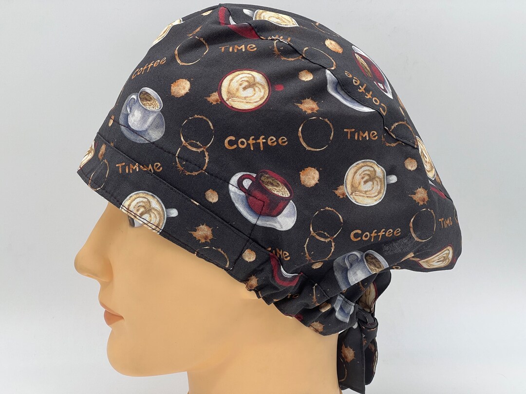Coffee Pattern Tie Back Cap PPE, Scrub Cap, Surgical Hat, Nurse, Doctor ...