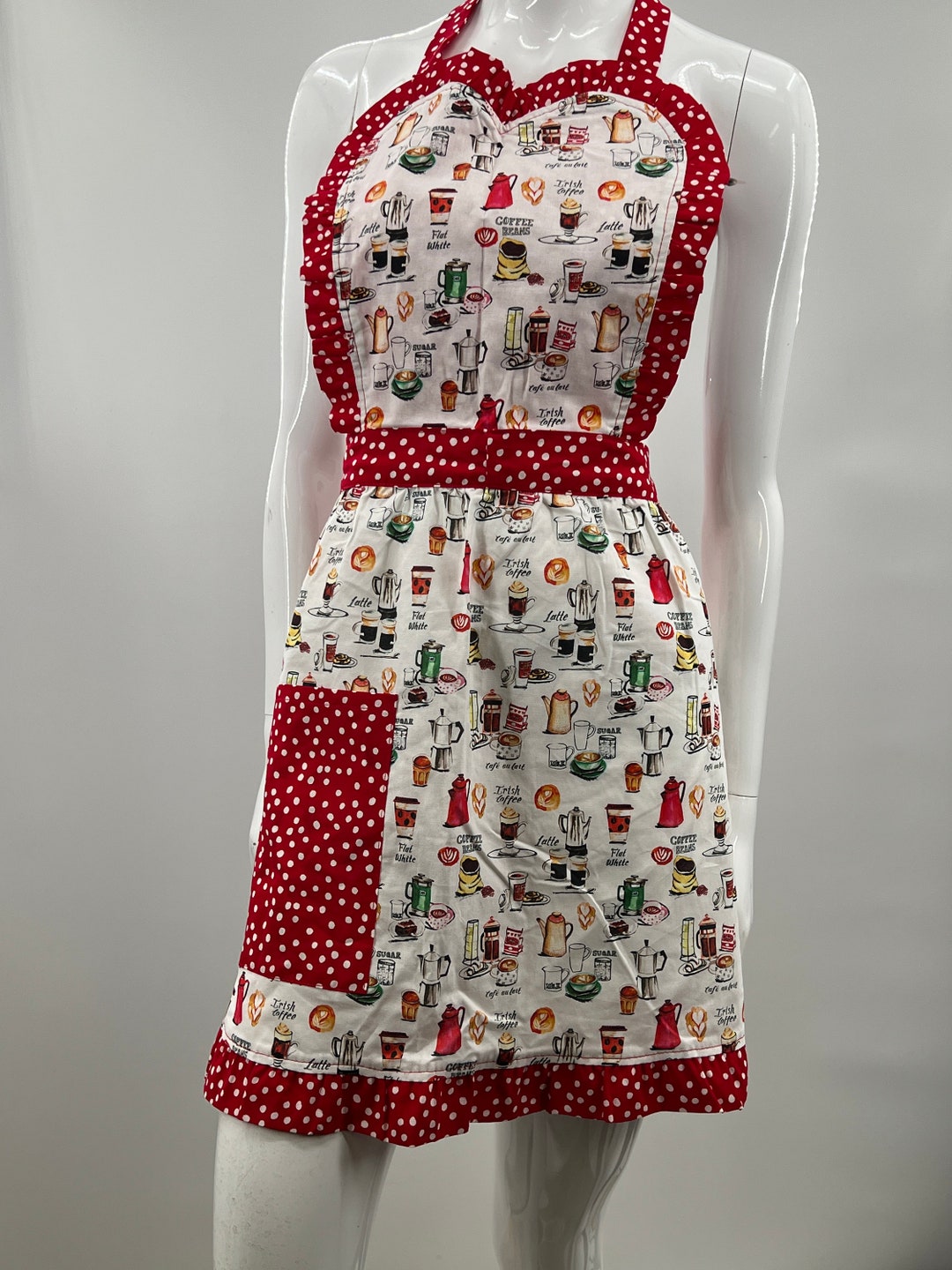 Coffee Inspired Ruffle Retro Adult Apron, Novelty Apron, Vintage Apron ...