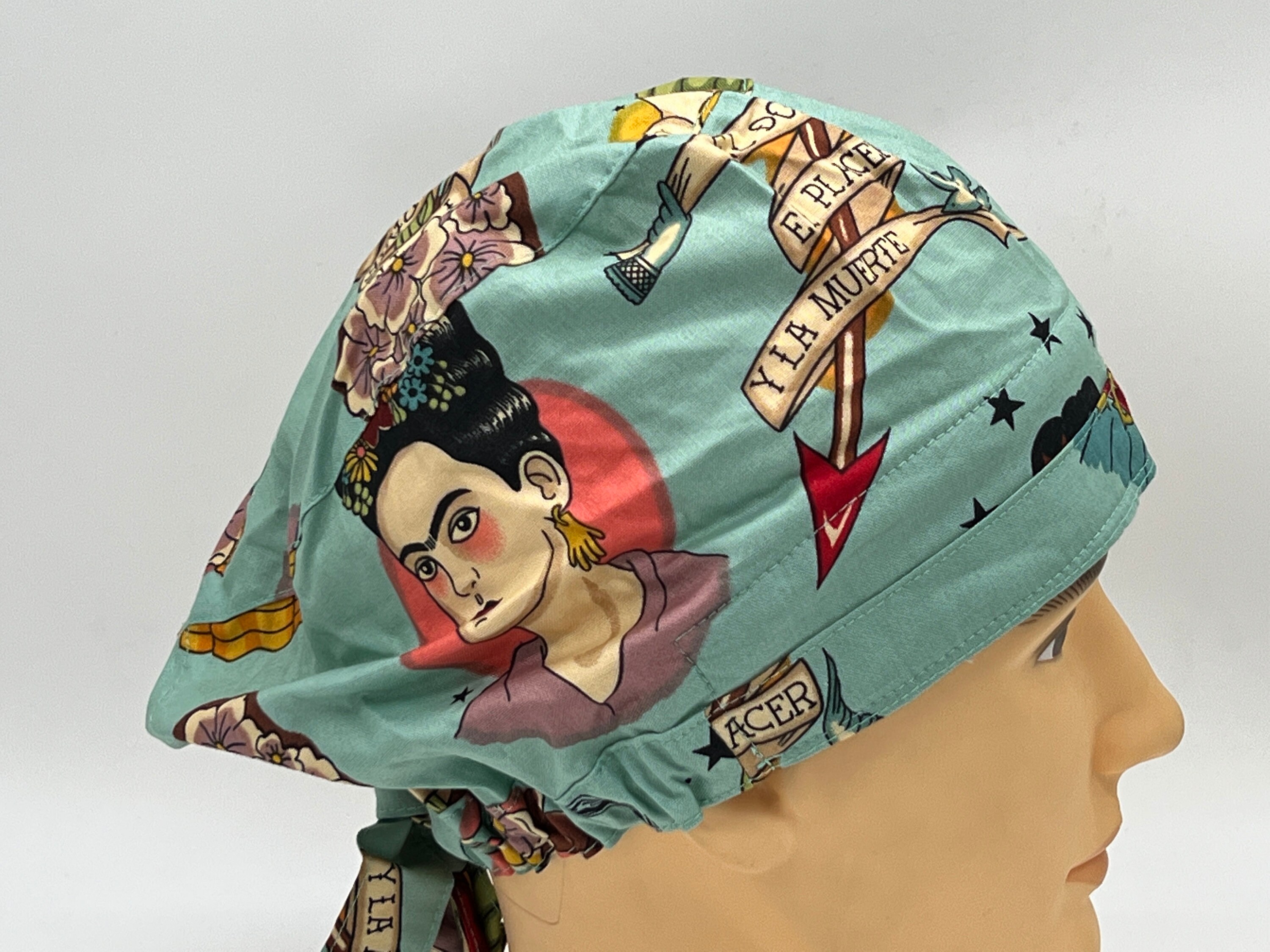 Frida Kahlo Print Tie Back Cap PPE, Scrub Cap, Surgical Hat, Nurse ...