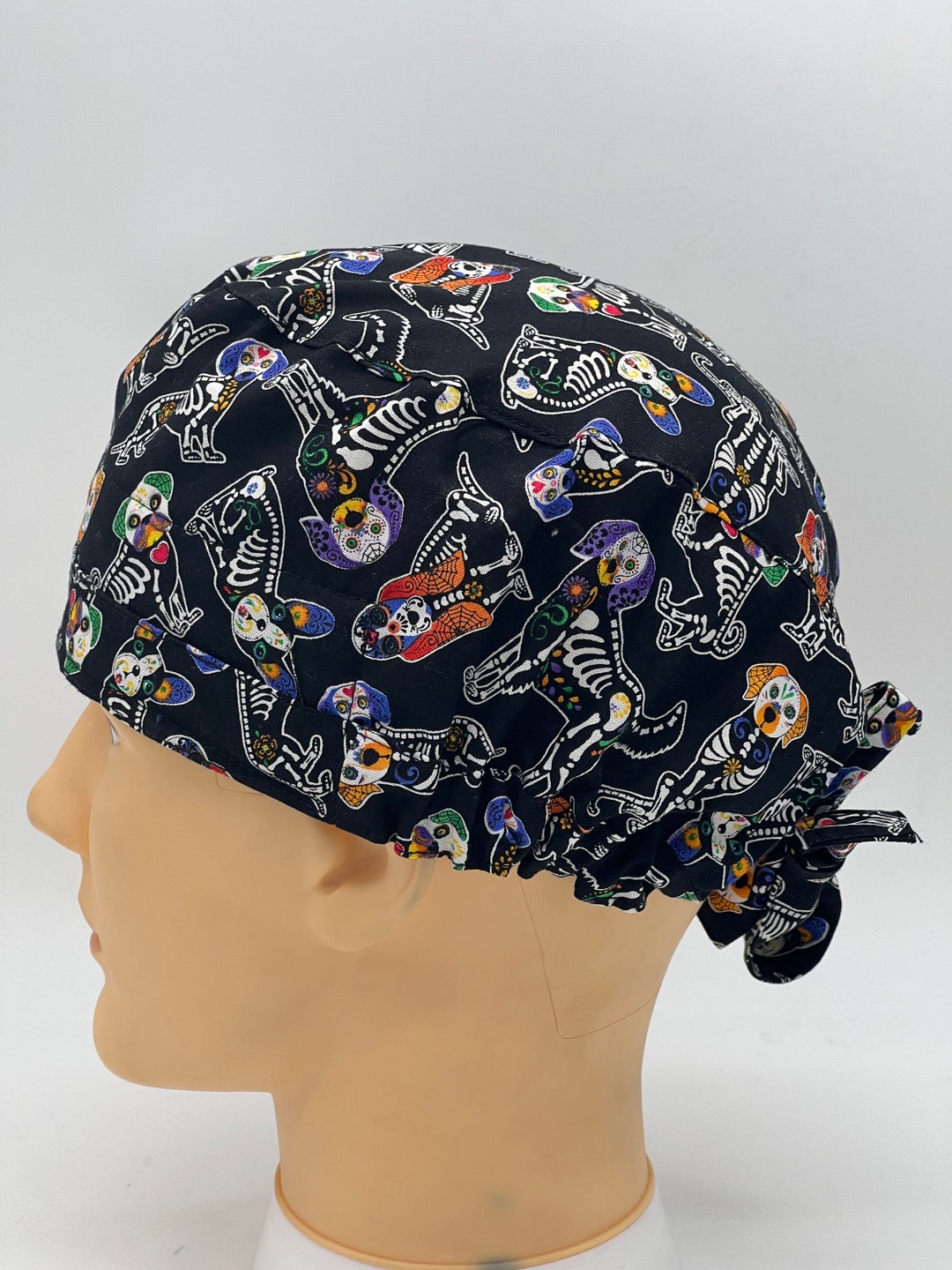 Dog Skeleton Print Tie Back Cap PPE, Scrub Cap, Surgical Hat, Nurse ...