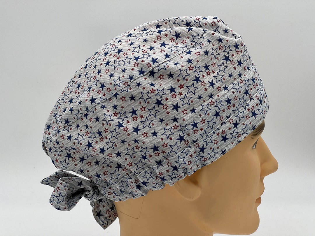 You Can Now Add Buttons!!! Red White and Blue Stars PPE Scrub Cap ...
