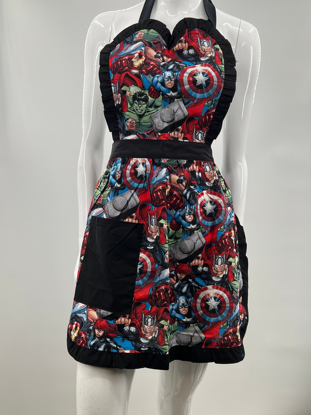 Marvel Avengers Inspired Ruffle Retro Adult Apron, Novelty Apron ...