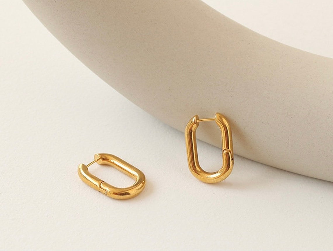 Gold Chunky Hoops/gold Oval Hoops/gold Modern Hoops/gold - Etsy Sweden