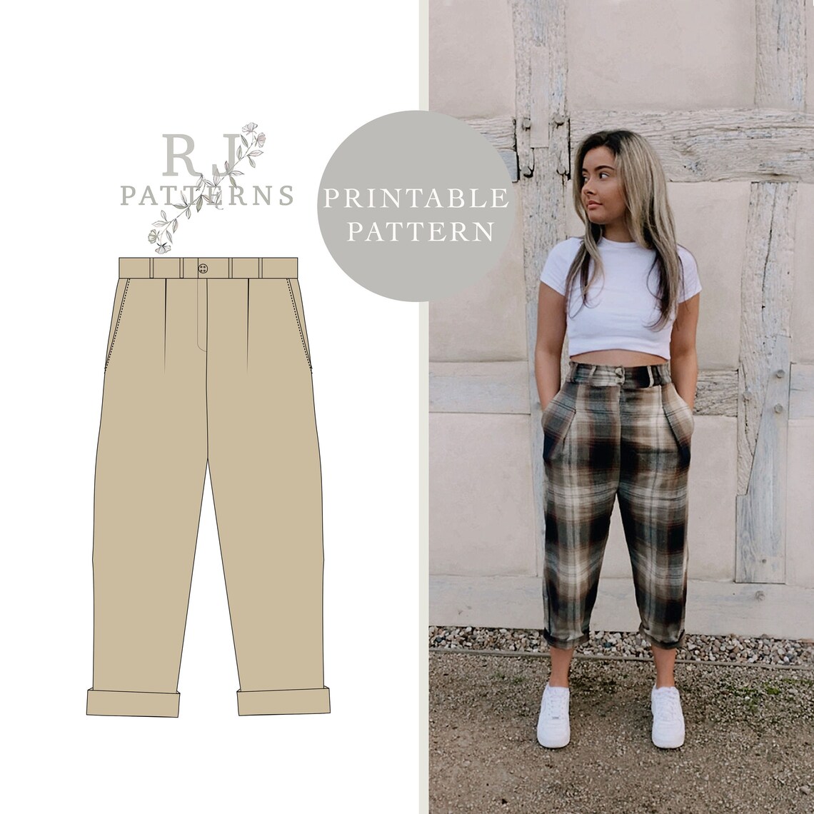Pleated Trousers Sewing Pattern PDF High Waisted Elasticated - Etsy UK