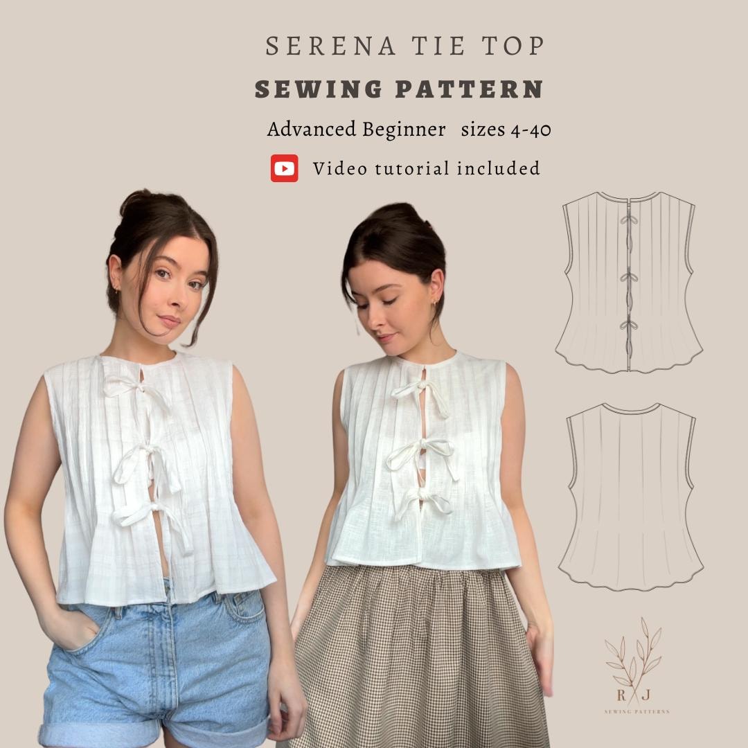 Serena Tie Top Sewing Pattern - Peplum Shirt Sewing Pattern, Beginner ...