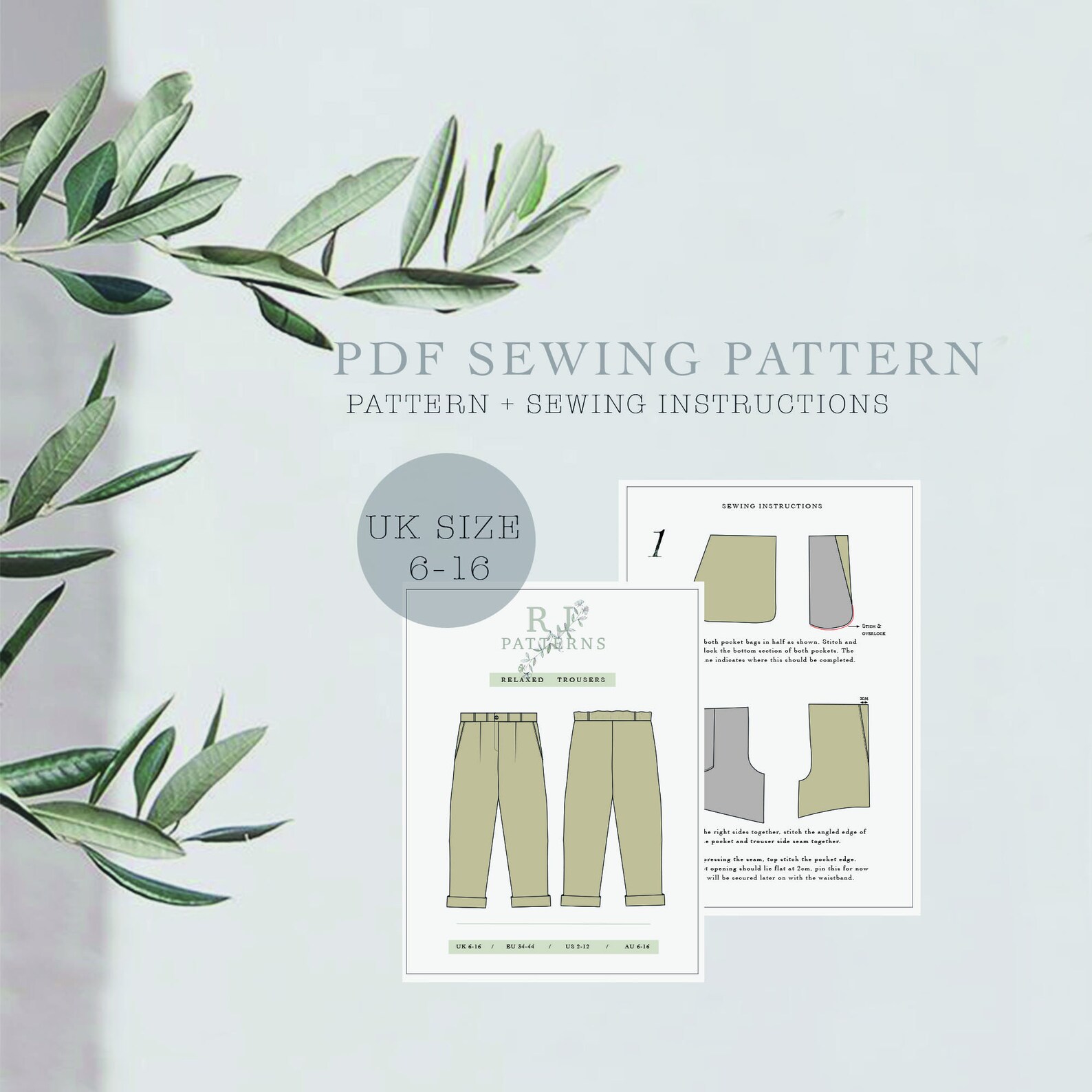 Pleated Trousers Sewing Pattern PDF High Waisted Elasticated - Etsy UK