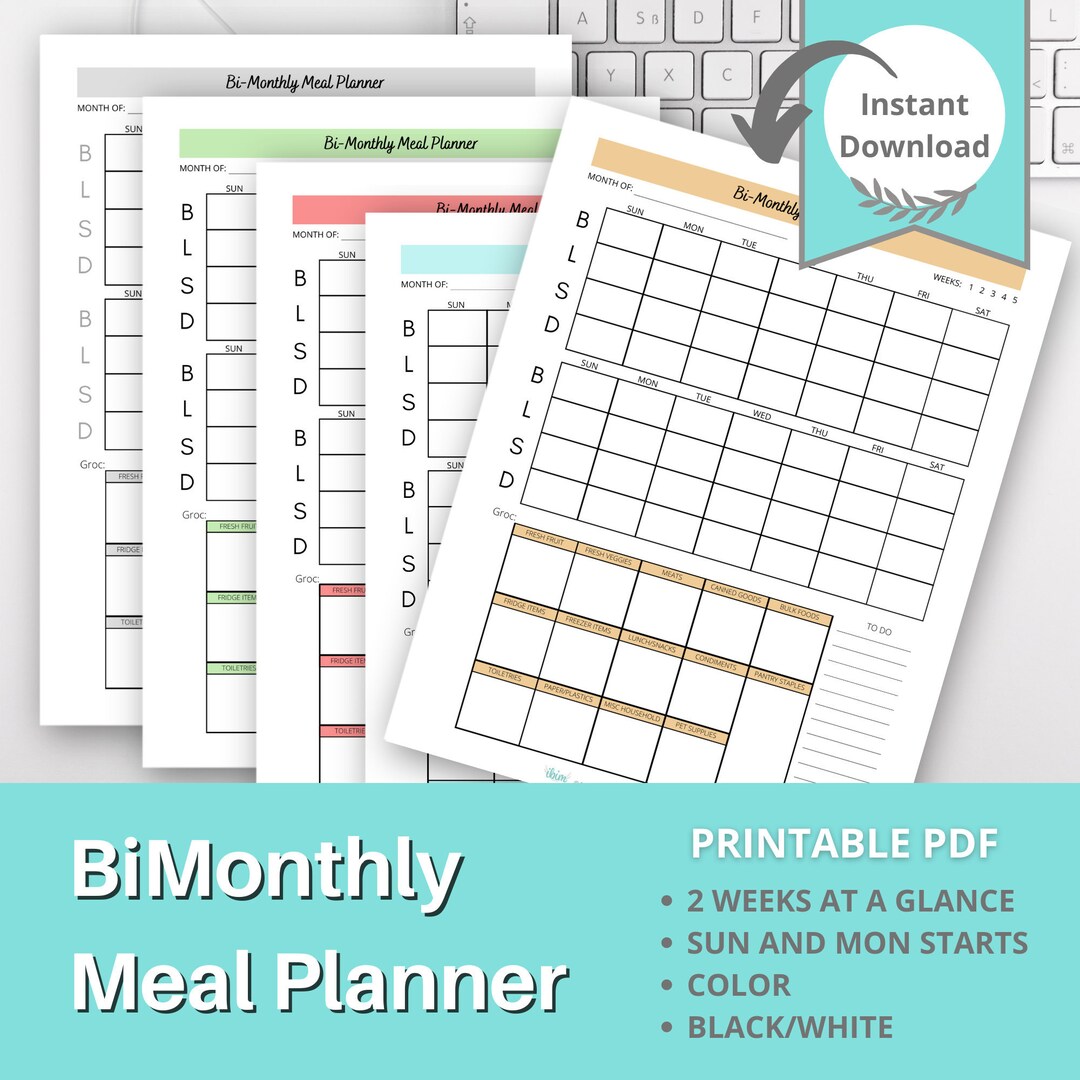 Bi-monthly Meal Planner, Meal Planner, Weekly Meal Plan, PDF, Printable ...