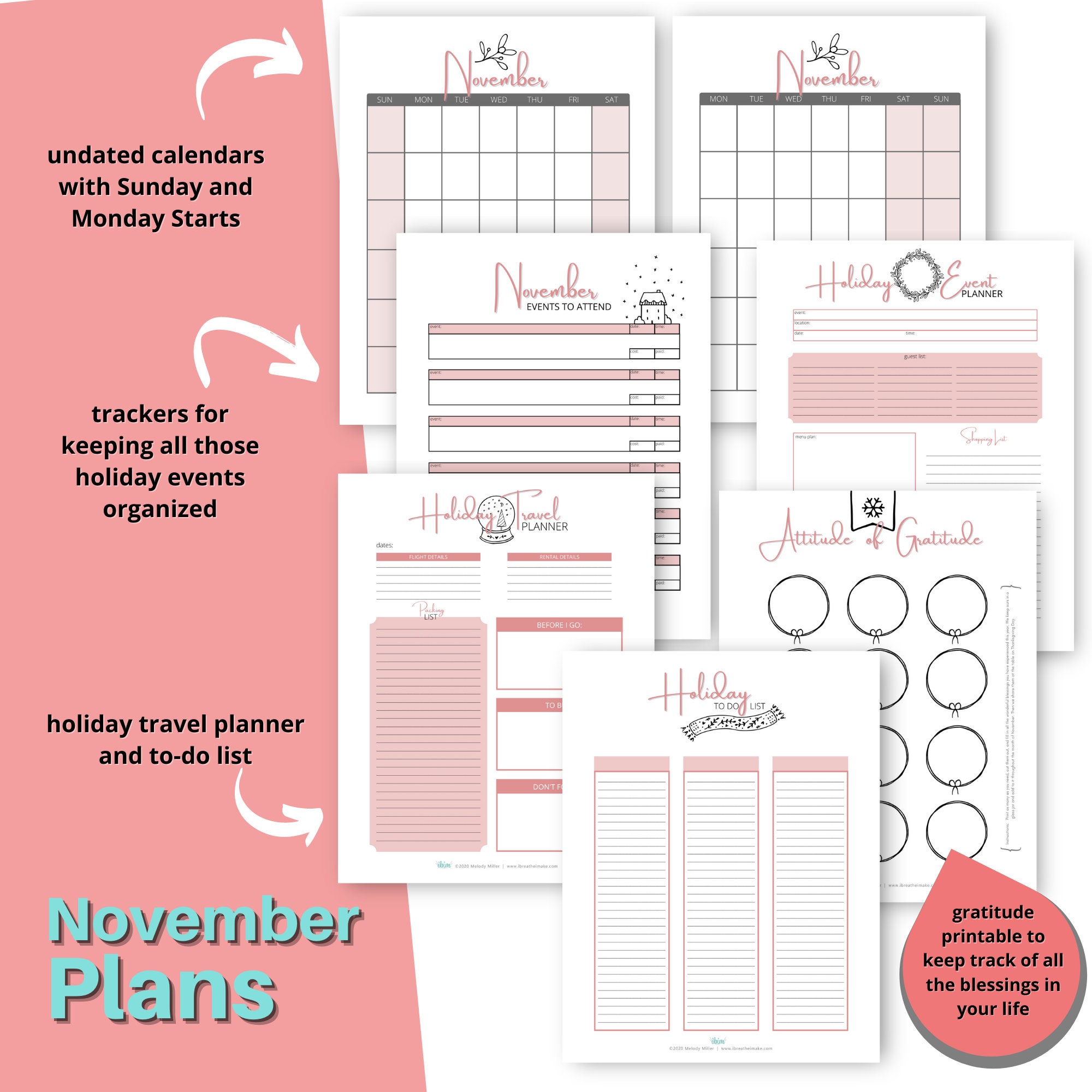 Full Holiday Planner Bundle, Thanksgiving Planner, Christmas Planner ...