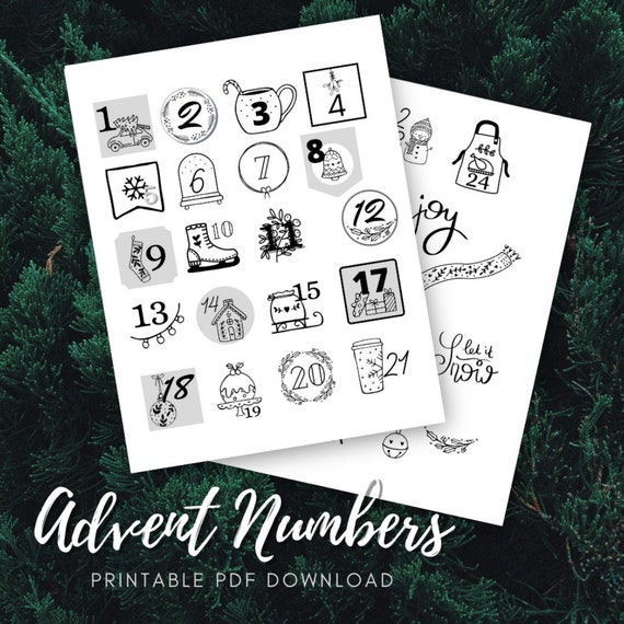 Advent Calendar Numbers Printable PDF Download Black and White | Etsy