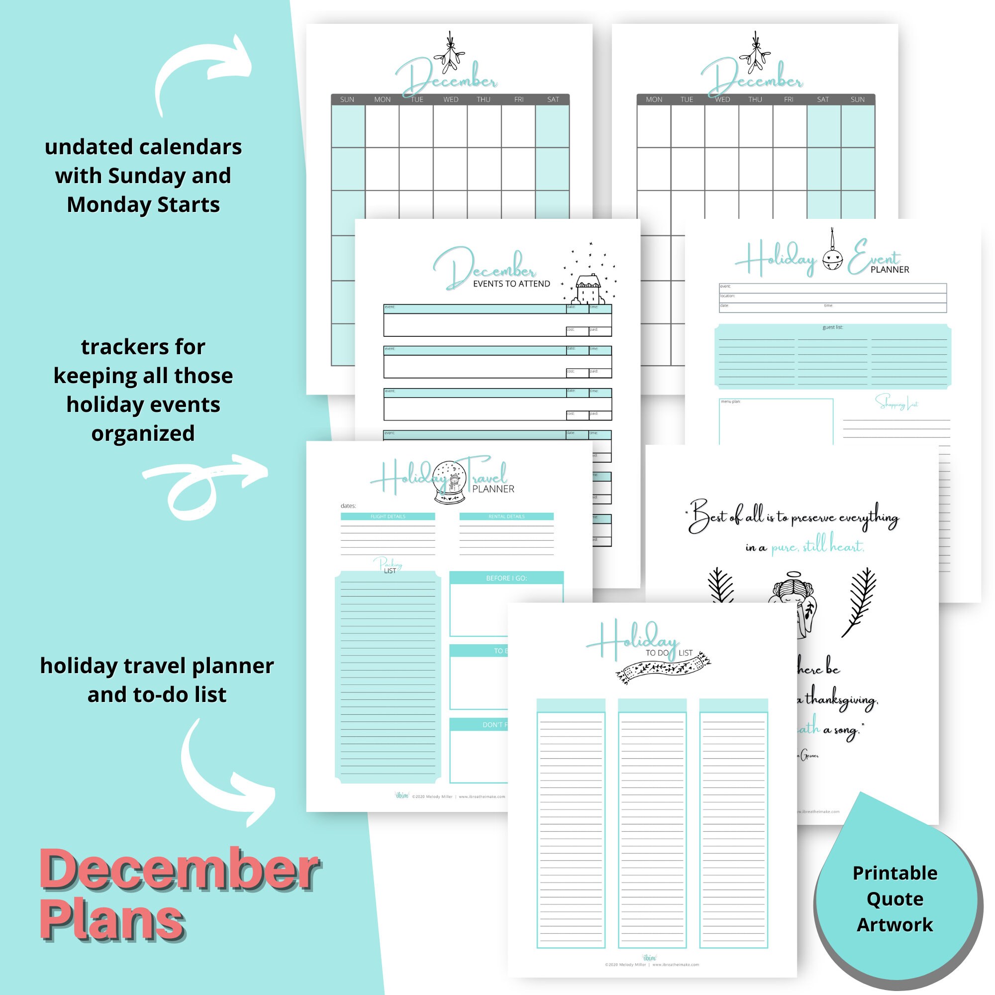 Full Holiday Planner Bundle, Thanksgiving Planner, Christmas Planner ...