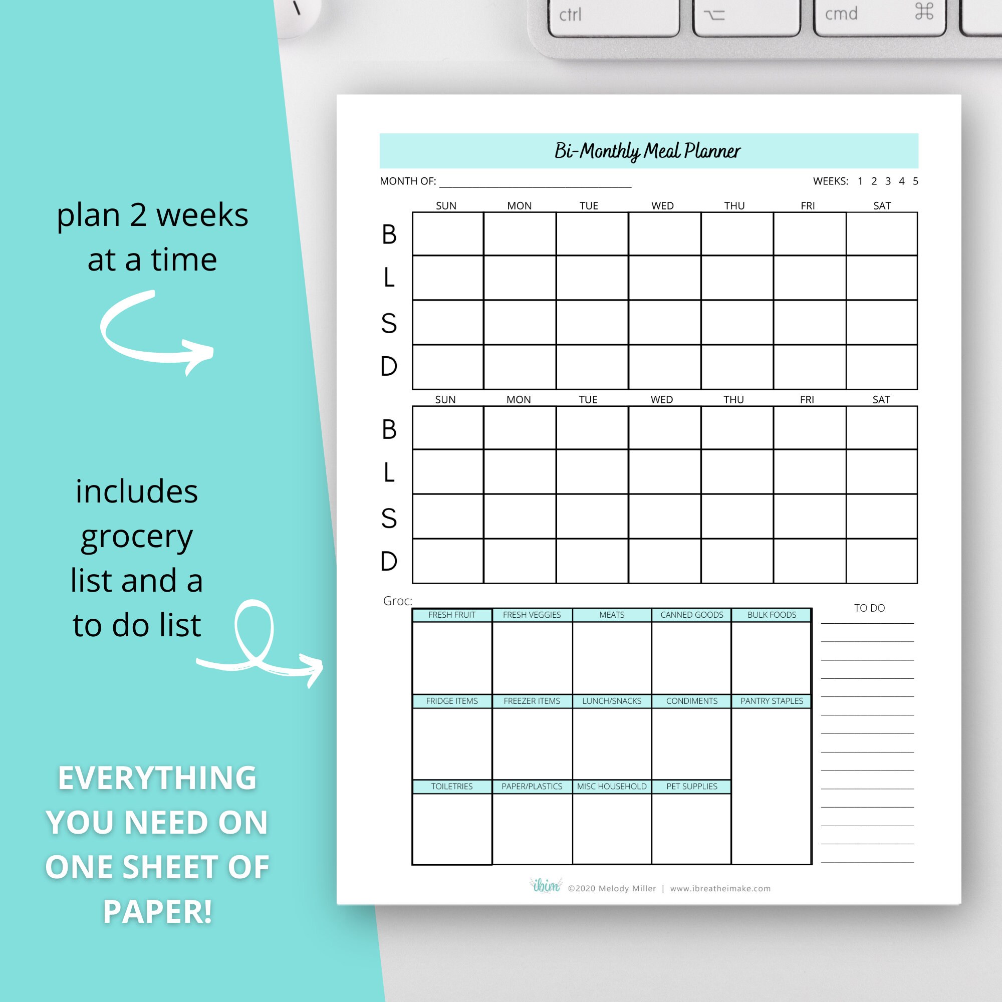 Bi-monthly Meal Planner, Meal Planner, Weekly Meal Plan, PDF, Printable ...