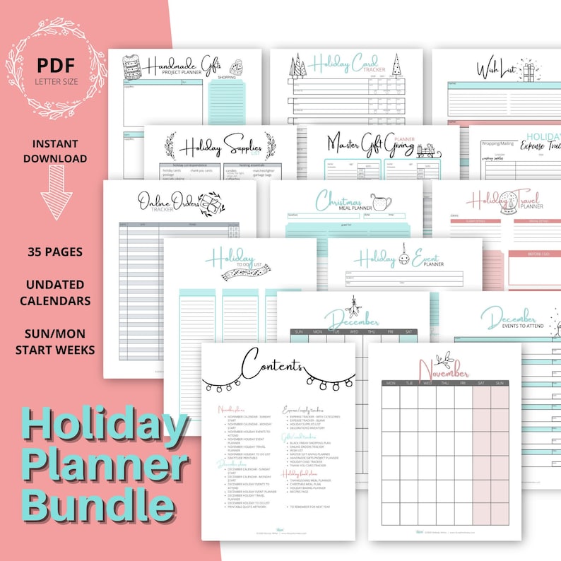 Full Holiday Planner Bundle, Thanksgiving Planner, Christmas Planner ...