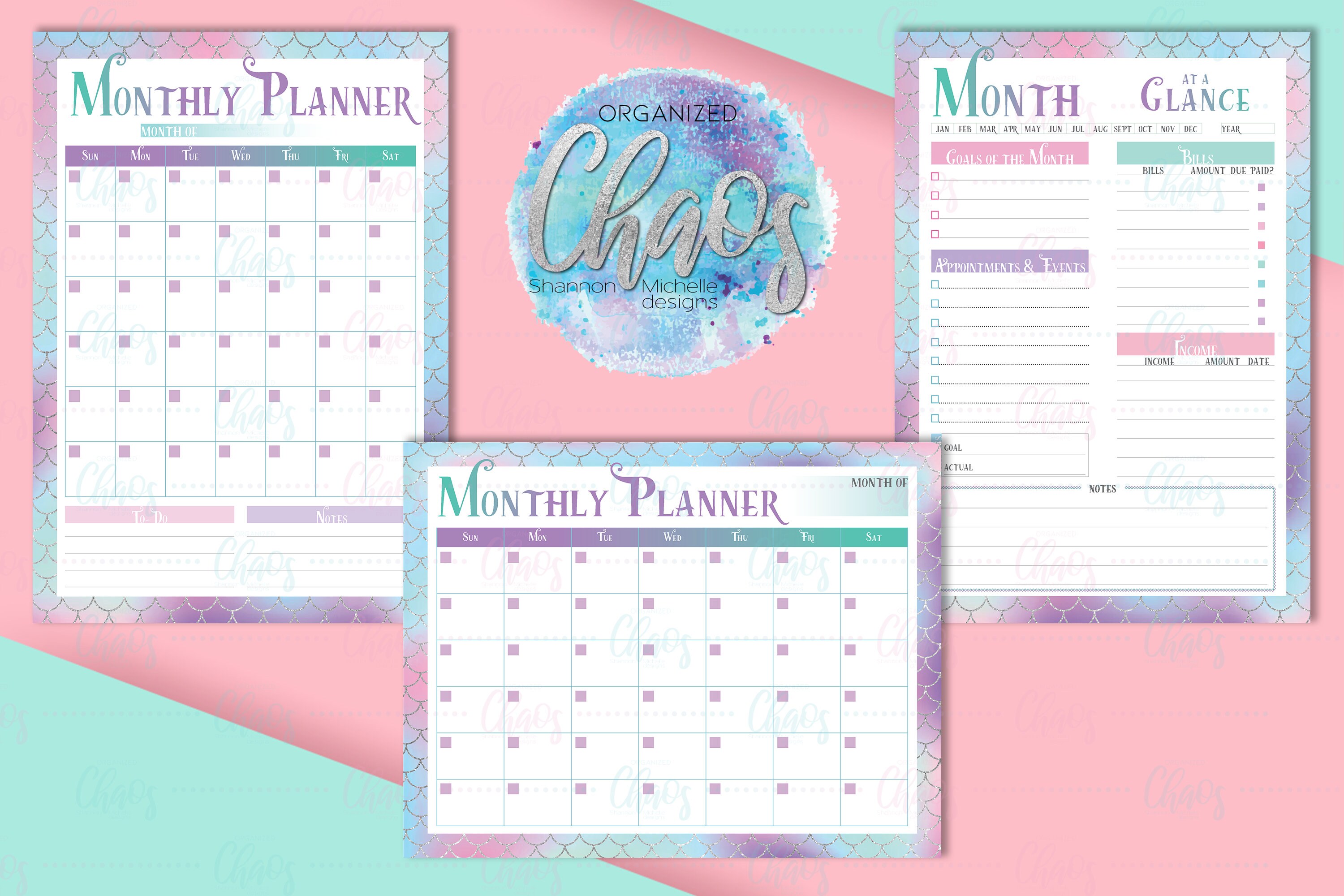 Ultimate 40-page Productivity Bundle, Mermaid Theme, Printable Planner ...