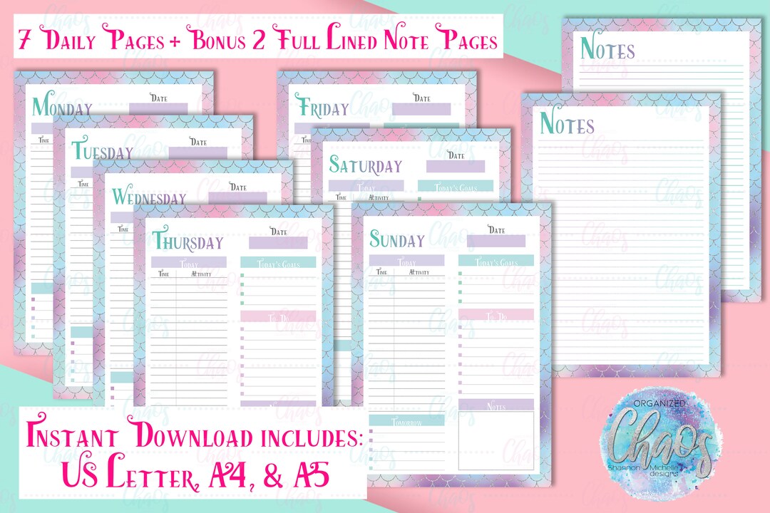 Daily Planner Bundle, Mermaid Theme, Printable Planner Bundle ...
