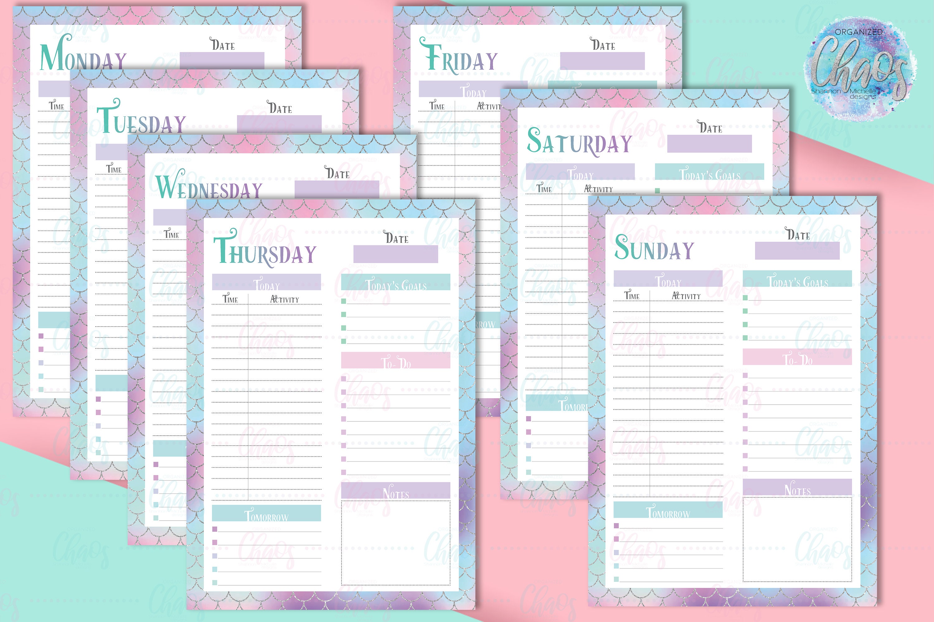 Ultimate 40-page Productivity Bundle, Mermaid Theme, Printable Planner ...