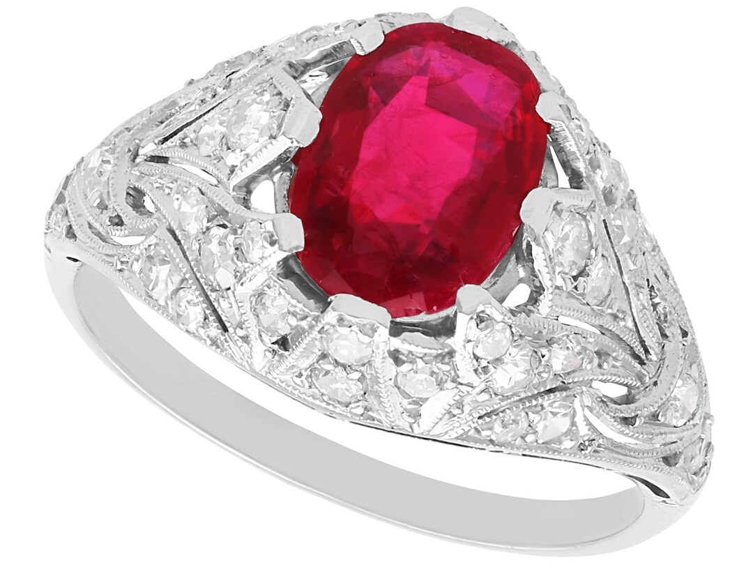Antique Burmese Ruby Diamond Ring, Platinum Art Deco Cocktail Ring ...