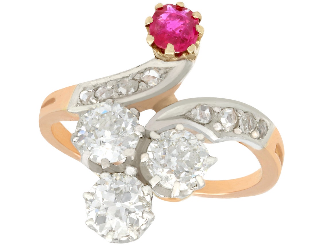 1.71ct Diamond and 0.30ct Ruby 18ct Yellow Gold Twist Ring - Etsy UK