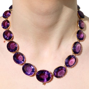 396.09 Ct Amethyst and 14ct Yellow Gold Riviere / Collarette Necklace ...