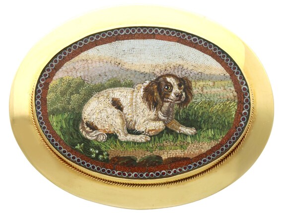 Antique 18 ct Yellow Gold Micro Mosaic Brooch - Gem