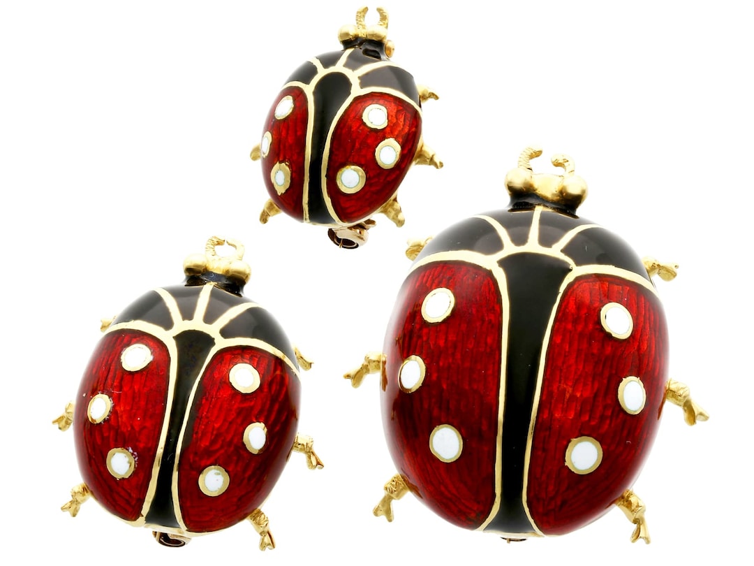 Enamel and 18ct Yellow Gold Ladybird Brooches - Vintage 1980 - Etsy